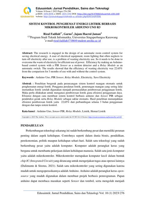 PDF SISTEM KONTROL PENGHEMAT ENERGI LISTRIK BERBASIS MIKROKONTROLER ARDUINO UNO R