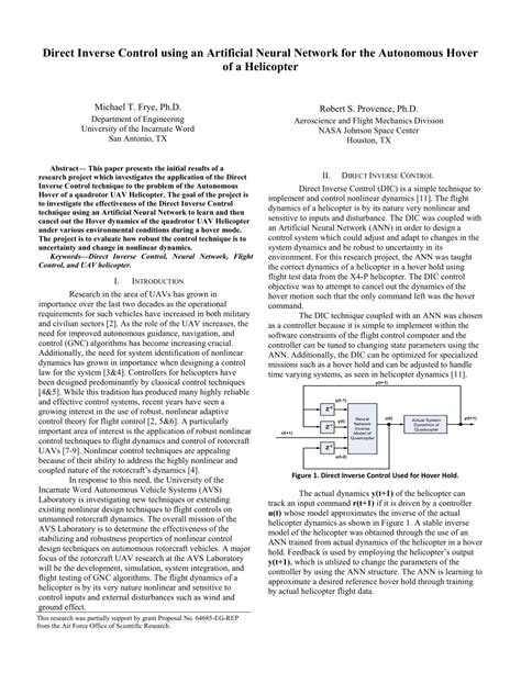 Pdf Direct Inverse Control Using An Artificial Neural Network For The