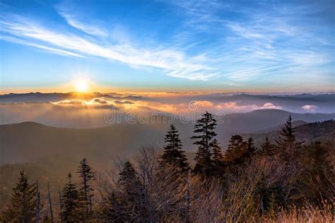 Clingmans Dome Great Smoky Mountains National Park Scenic Sunset Stock