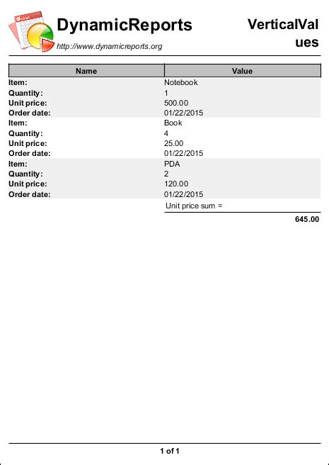 Vertical Values — Dynamicreports 510 Documentation