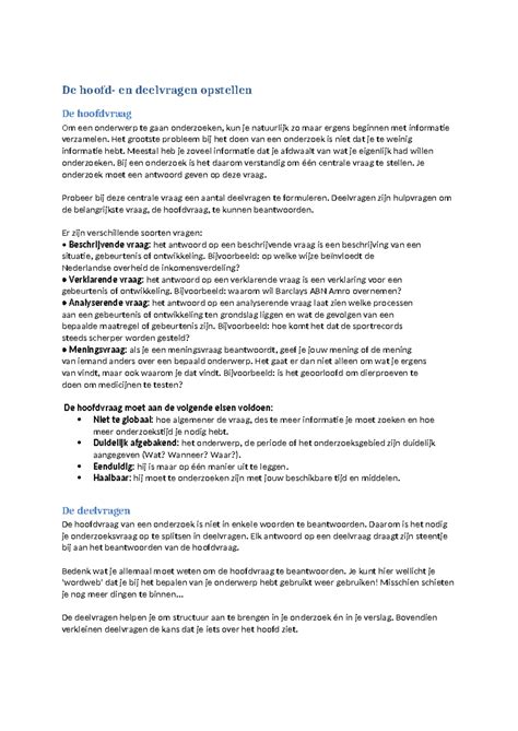 Hoofdvraag En Deelvragen Formuleren Voor Onderzoek Studeersnel