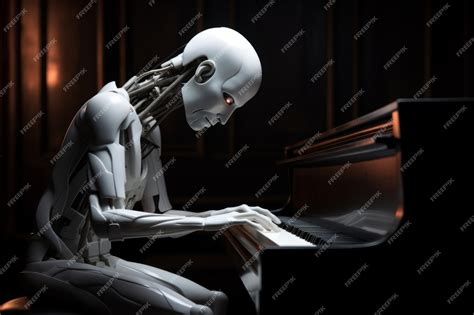 Premium Ai Image Scifi Humanoid Robot Android Plays Piano Robotic