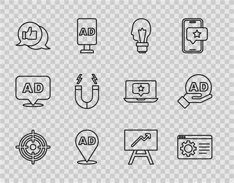 Set Line Target Browser Setting Light Bulb With Concept Of Idea Advertising Customer Product