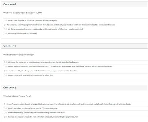 Solved Question 40 What Does The Control Bus Do Inside Of A Chegg Com