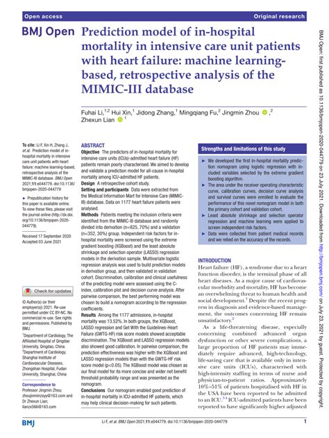 Pdf Prediction Model Of In Hospital Mortality In Intensive Care Unit