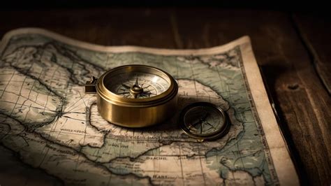 An Old Fashioned Compass And A Candle On A Vintage Map Symbolizing