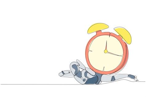 Premium Vector Single One Line Drawing Stressed Robot Under Heavy Alarm Clock Burden Work