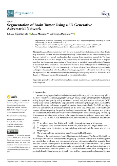 Pdf Segmentation Of Brain Tumor Using A 3d Generative Adversarial Network