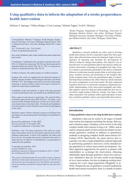 Pdf Using Qualitative Data To Inform The Adaptation Of A Stroke Preparedness Health Intervention