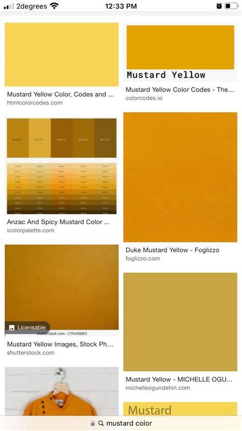 Mustard Yellow Color Chart