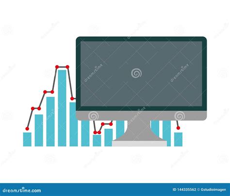 Computer Monitor With Statistics Graphical Stock Vector Illustration Of Communication Graphic