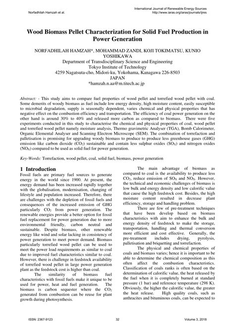 Pdf Wood Biomass Pellet Characterization For Solid Fuel Production In