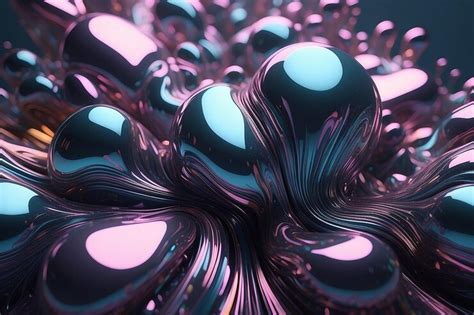 Abstract 3d Render Holographic Glossy Reflective Metallic Fuid Organic Generative Ai Premium