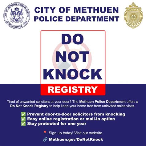 Protect Your Privacy Join Methuens Do Not Knock Registry • Methuen Ma