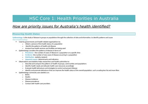 Hsc Core 1 Notes Hsc Core 1 Health Priorities In Australia How Are