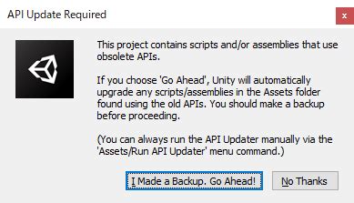 Unityで古いプロジェクトを開いた際に表示されるAPI Update Requiredダイアログ 3テラバイト
