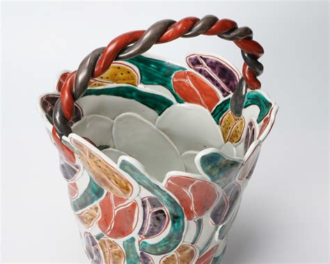 Matsuda Yuriko 松田百合子 Flower Vase With Basket Handle Dai Ichi Arts