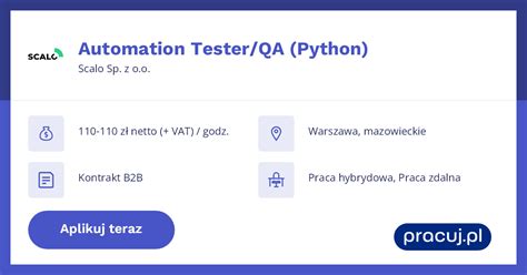 Oferta Pracy Automation Testerqa Python Scalo Sp Z Oo Warszawa