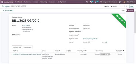 How To Activate And Create Purchase Receipts In Odoo 16 Accounting