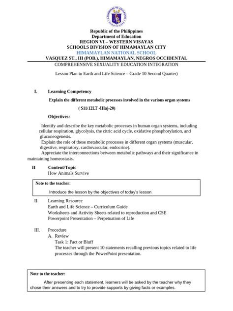 Cse Integration Earthandlifescience 2 Pdf Reproduction Biological Interactions
