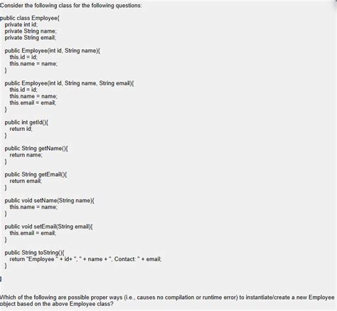 Solved Consider The Following Class For The Following Chegg