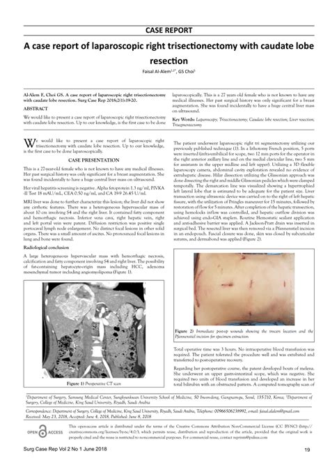Pdf A Case Report Of Laparoscopic Right Trisectionectomy With Caudate