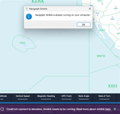 charts say simlink is not running when simlink is running on pc