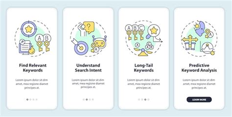 Seo 모바일 앱 화면 세트용 Ai를 나타내는 2d 아이콘 선 아이콘 개념 Ui Ux Gui 템플릿이 포함된 4단계 다색 그래픽