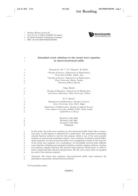 Pdf Abundant Exact Solutions To The Strain Wave Equation In Micro Structured Solids