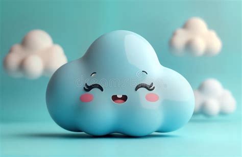 Cute Light Blue Cloud Shape With Happy Expression Fluffy Cloud With