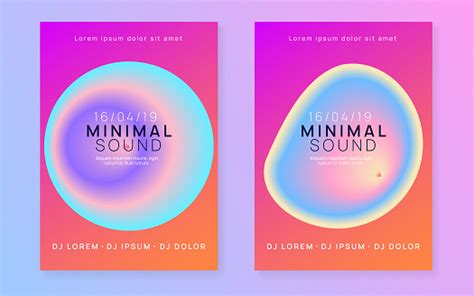 일렉트로 페스트 초대를 위한 현대 글리치 댄스 앤 쇼 디자인 리니어 클럽 포스터 Set Vector의 그라디언트 배경입니다