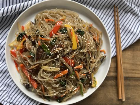 Vegetable Japchae Stir Fried Sweet Potato Starch Noodles Rack Of Lam
