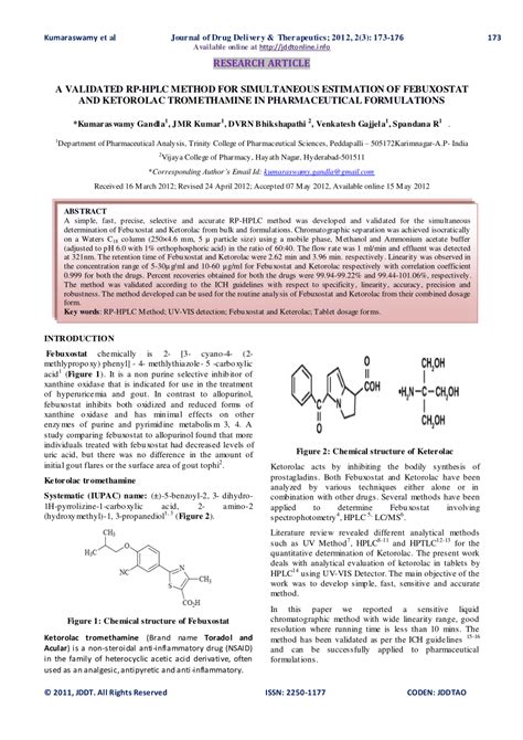 Pdf A Validated Rp Hplc Method For Simultaneous Estimation Of Febuxostat And Ketorolac