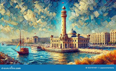 Vibrant Alexandria Square With Roman Columns Temples And Kneeling