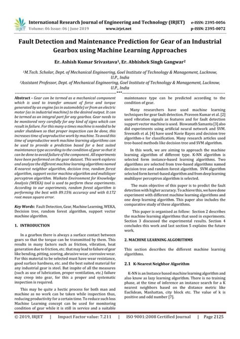 irjet fault detection and maintenance prediction for gear of an