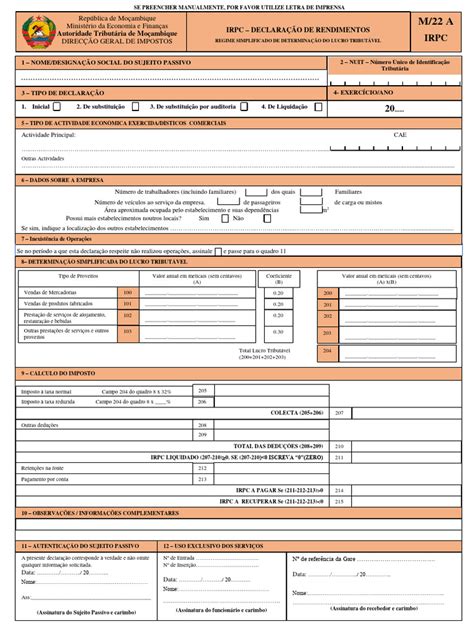 Irpc M 22a Declaracao De Rendimentos Pdf