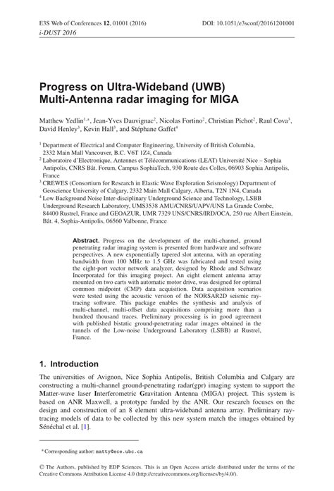 Pdf Progress On Ultra Wideband Uwb Multi Antenna Radar Imaging For Miga
