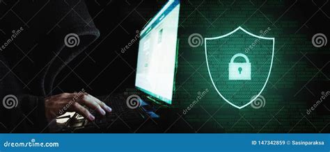 Digital Data Security System And Protection Anonymous Hacker Try To Hacking On Computer Laptop