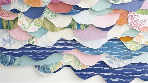Colorful Layered Paper Waves Creating A Textured Artistic Ocean Like Design Stock Illustration
