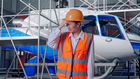 Asian Female Engineer Having A Headache While Working And Inspecting
