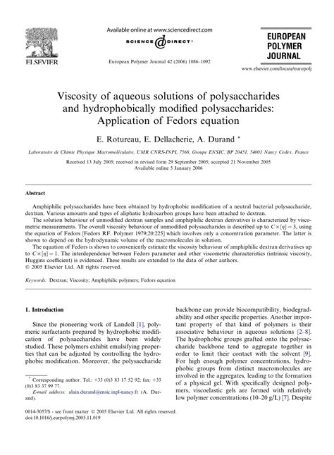 Pdf Viscosity Of Aqueous Solutions Of Polysaccharides And Hydrophobically Modified