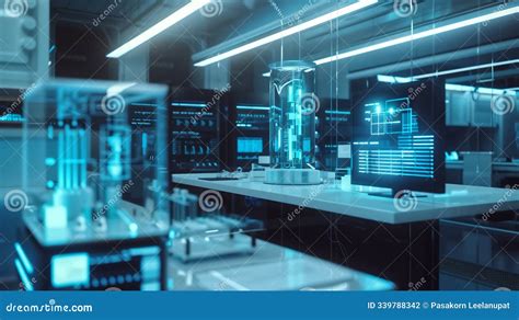 A Sleek Minimalistic Quantum Computer Setup Inside A Modern Hi Stock Illustration