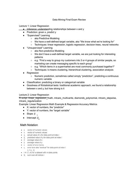 Data Mining Final Exam Review Dnsc 6279 Data Mining Gw Thinkswap