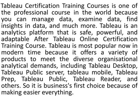 Ppt Tableau Certification Training Courses Online And Offline Powerpoint Presentation Id