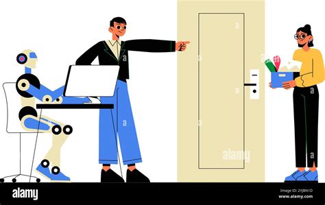 Ai Taking Jobs With Robot Replacing Human Worker In Office Setting In