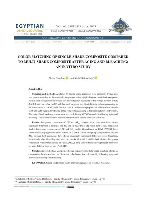 Pdf Color Matching Of Single Shade Composite Compared To Multi Shade