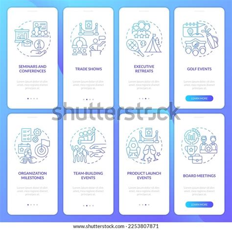 Types Corporate Events Blue Gradient Onboarding Stock Vector Royalty Free 2253807871