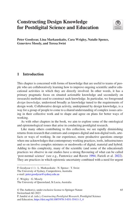 Pdf Constructing Design Knowledge For Postdigital Science And Education