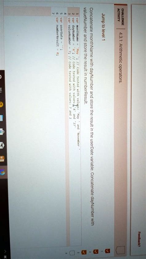 Challenge Activity 431 Arithmetic Operators Jump To Level 1 Concatenate Monthname With