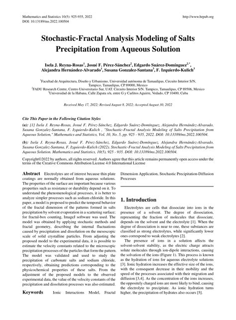 Pdf Stochastic Fractal Analysis Modeling Of Salts Precipitation From Aqueous Solution